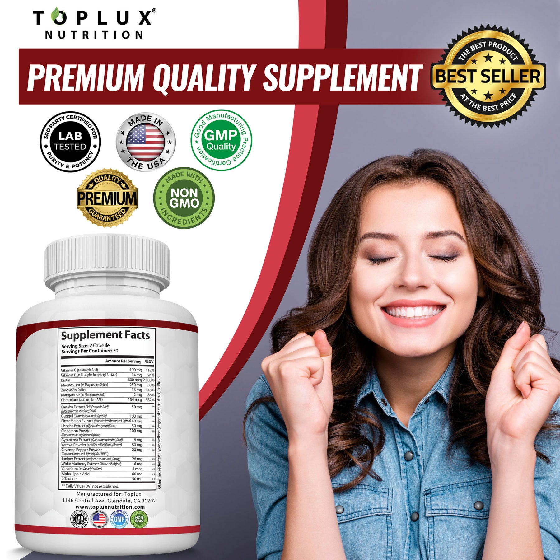 Blood Sugar Complex | Natural Blood Sugar & Metabolism Support | Toplux ...
